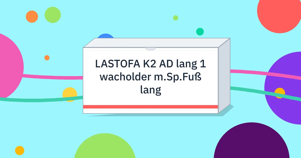 Symbolbild: Packung mit der Aufschrift LASTOFA K2 AD lang 1 wacholder m.Sp.Fuß lang (PZN 13799507) – Verfügbarkeit und Bezug in Apotheken in Frankfurt am Main
