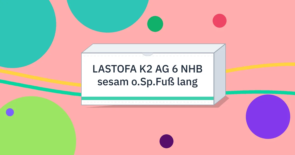 Symbolbild: Packung mit der Aufschrift LASTOFA K2 AG 6 NHB sesam o.Sp.Fuß lang (PZN 14150507) – Verfügbarkeit und Bezug in Apotheken in Frankfurt am Main