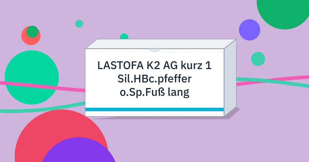 Symbolbild: Packung mit der Aufschrift LASTOFA K2 AG kurz 1 Sil.HBc.pfeffer o.Sp.Fuß lang (PZN 14149361) – Verfügbarkeit und Bezug in Apotheken in Frankfurt am Main