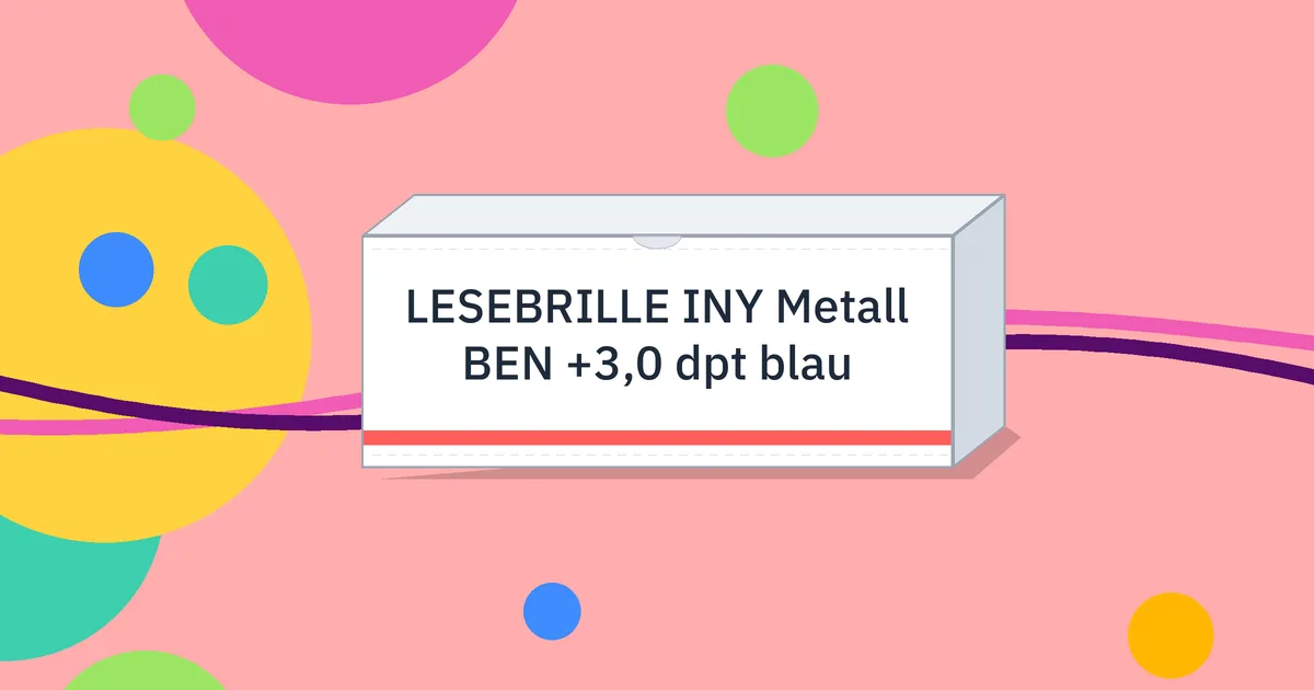 Symbolbild: Packung mit der Aufschrift LESEBRILLE INY Metall BEN +3,0 dpt blau (PZN 19928325) – Verfügbarkeit und Bezug in Apotheken in Frankfurt am Main
