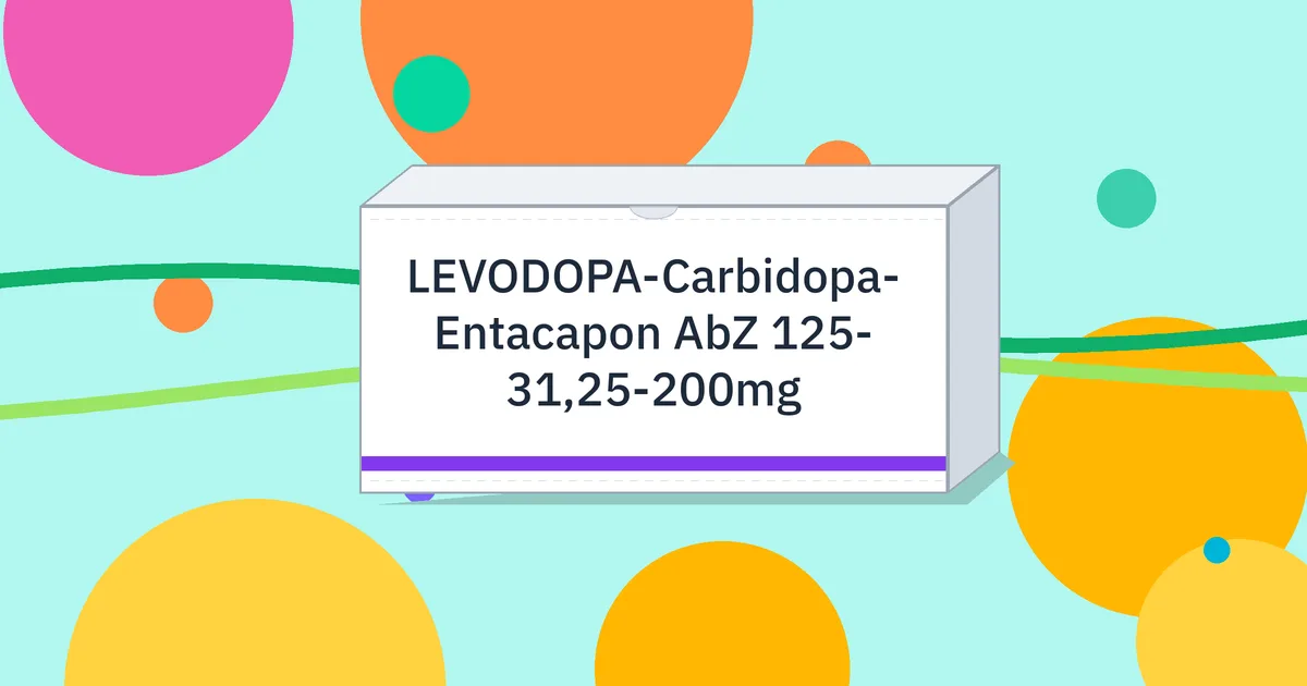 Symbolbild: Packung mit der Aufschrift LEVODOPA-Carbidopa-Entacapon AbZ 125-31,25-200mg (PZN 10712782) – Verfügbarkeit und Bezug in Apotheken in Frankfurt am Main