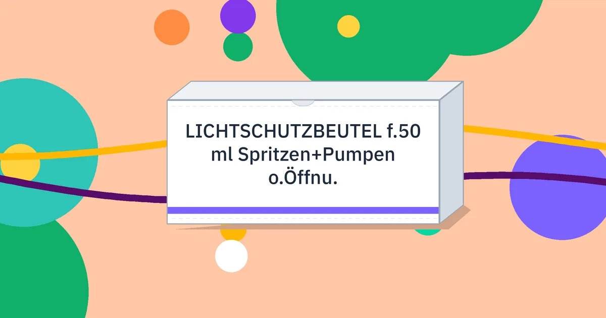 Symbolbild: Packung mit der Aufschrift LICHTSCHUTZBEUTEL f.50 ml Spritzen+Pumpen o.Öffnu. (PZN 20597939) – Verfügbarkeit und Bezug in Apotheken in Frankfurt am Main