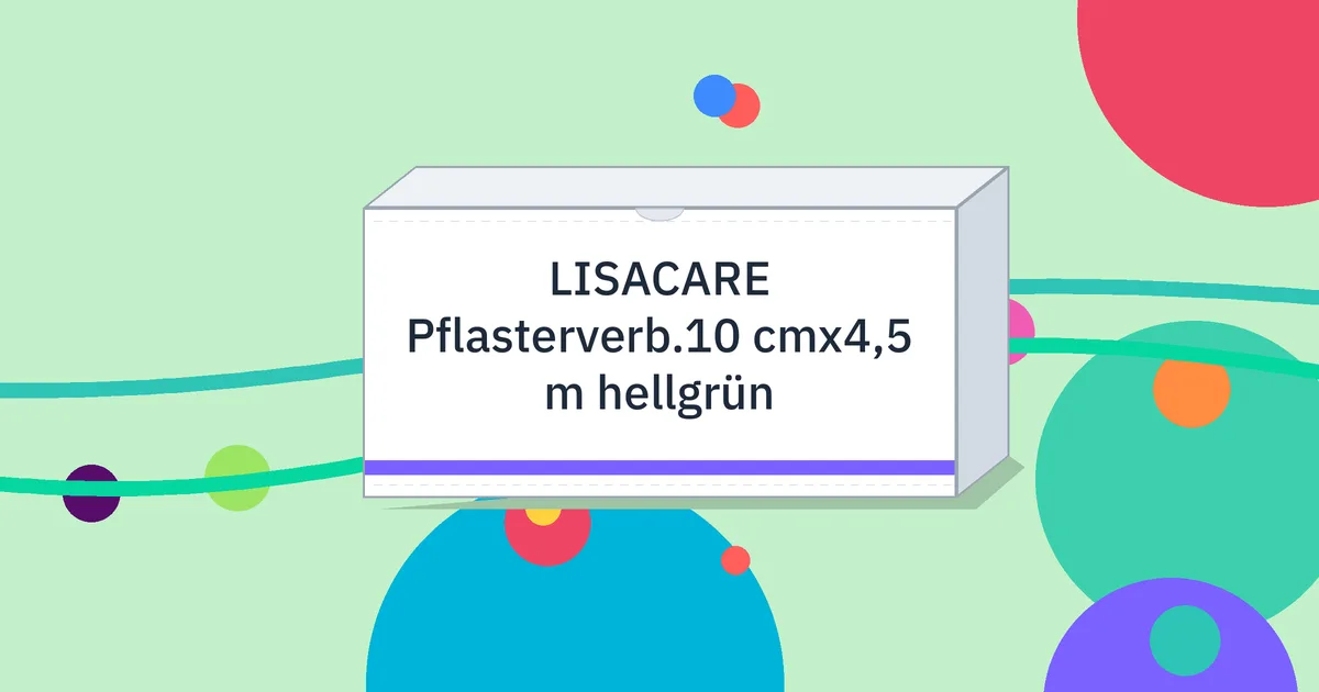 Symbolbild: Packung mit der Aufschrift LISACARE Pflasterverb.10 cmx4,5 m hellgrün (PZN 17893166) – Verfügbarkeit und Bezug in Apotheken in Frankfurt am Main