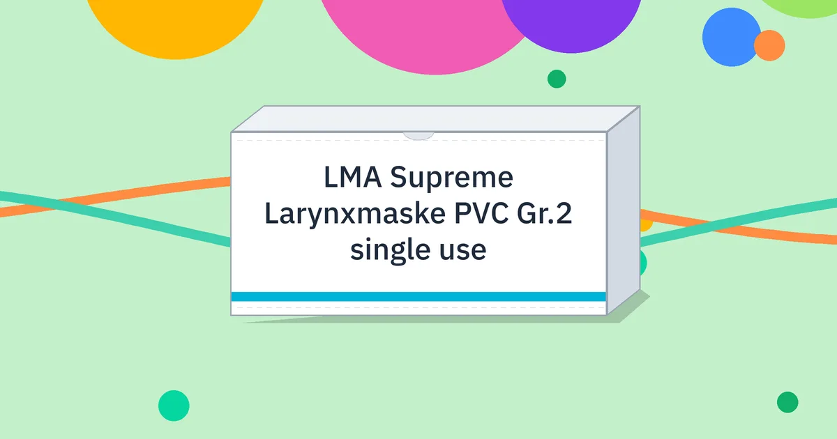 Symbolbild: Packung mit der Aufschrift LMA Supreme Larynxmaske PVC Gr.2 single use (PZN 10848895) – Verfügbarkeit und Bezug in Apotheken in Frankfurt am Main