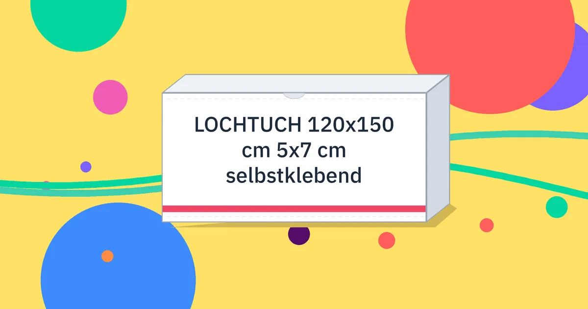 Symbolbild: Packung mit der Aufschrift LOCHTUCH 120x150 cm 5x7 cm selbstklebend (PZN 04702880) – Verfügbarkeit und Bezug in Apotheken in Frankfurt am Main