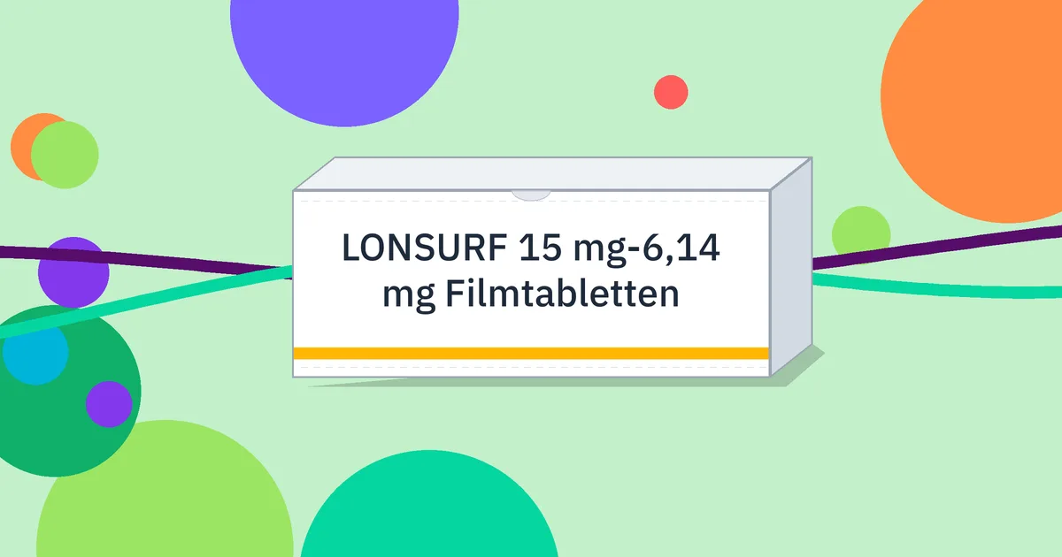 Symbolbild: Packung mit der Aufschrift LONSURF 15 mg-6,14 mg Filmtabletten (PZN 14328365) – Verfügbarkeit und Bezug in Apotheken in Frankfurt am Main