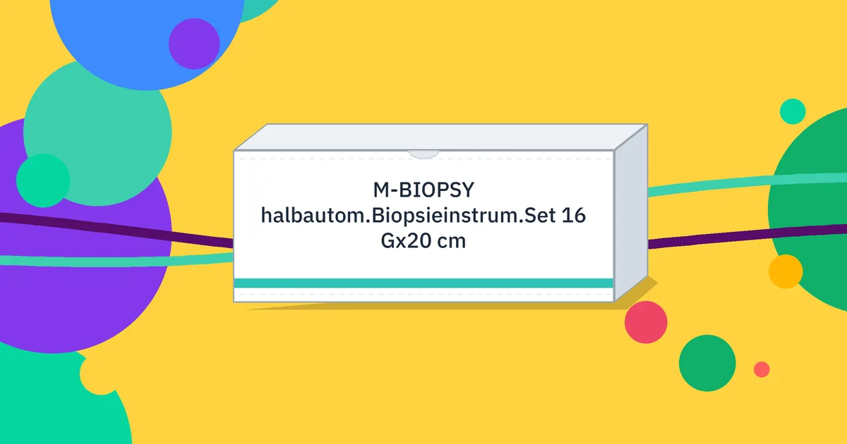 Symbolbild: Packung mit der Aufschrift M-BIOPSY halbautom.Biopsieinstrum.Set 16 Gx20 cm (PZN 20862519) – Verfügbarkeit und Bezug in Apotheken in Frankfurt am Main