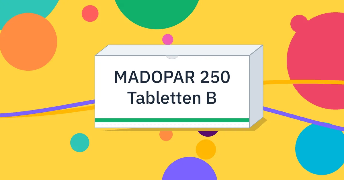 Symbolbild: Packung mit der Aufschrift MADOPAR 250 Tabletten B (PZN 04800252) – Verfügbarkeit und Bezug in Apotheken in Frankfurt am Main