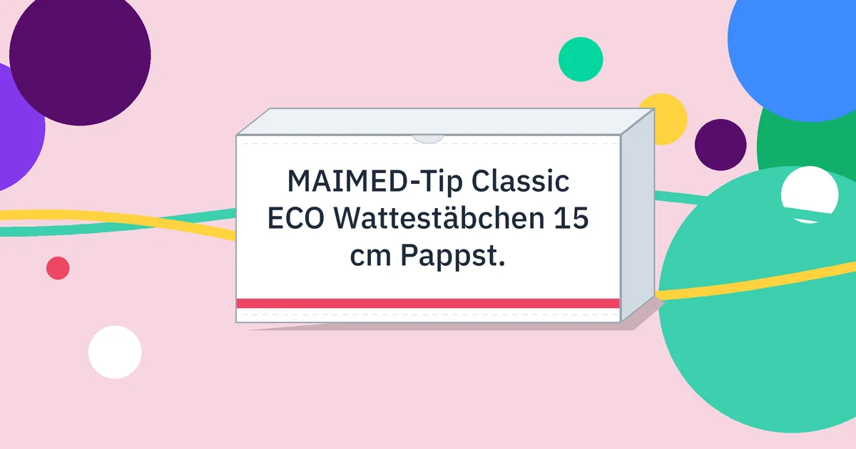 Symbolbild: Packung mit der Aufschrift MAIMED-Tip Classic ECO Wattestäbchen 15 cm Pappst. (PZN 16141085) – Verfügbarkeit und Bezug in Apotheken in Frankfurt am Main