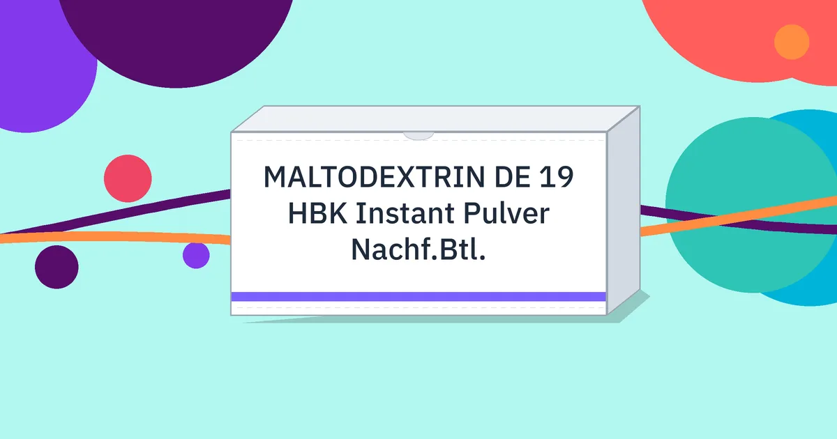 Symbolbild: Packung mit der Aufschrift MALTODEXTRIN DE 19 HBK Instant Pulver Nachf.Btl. (PZN 00108967) – Verfügbarkeit und Bezug in Apotheken in Frankfurt am Main