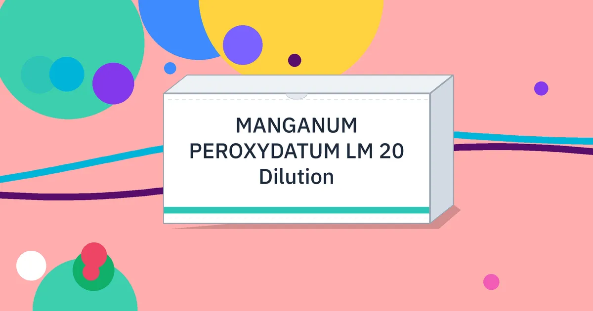 Symbolbild: Packung mit der Aufschrift MANGANUM PEROXYDATUM LM 20 Dilution (PZN 12945154) – Verfügbarkeit und Bezug in Apotheken in Frankfurt am Main