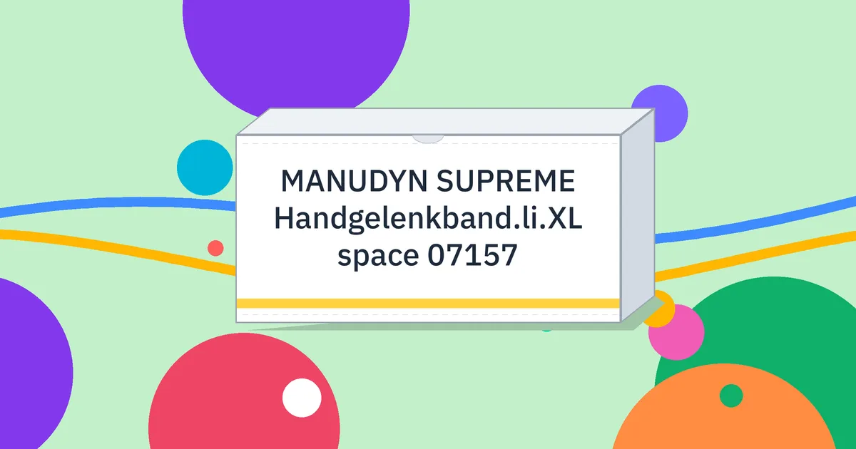 Symbolbild: Packung mit der Aufschrift MANUDYN SUPREME Handgelenkband.li.XL space 07157 (PZN 20095534) – Verfügbarkeit und Bezug in Apotheken in Frankfurt am Main