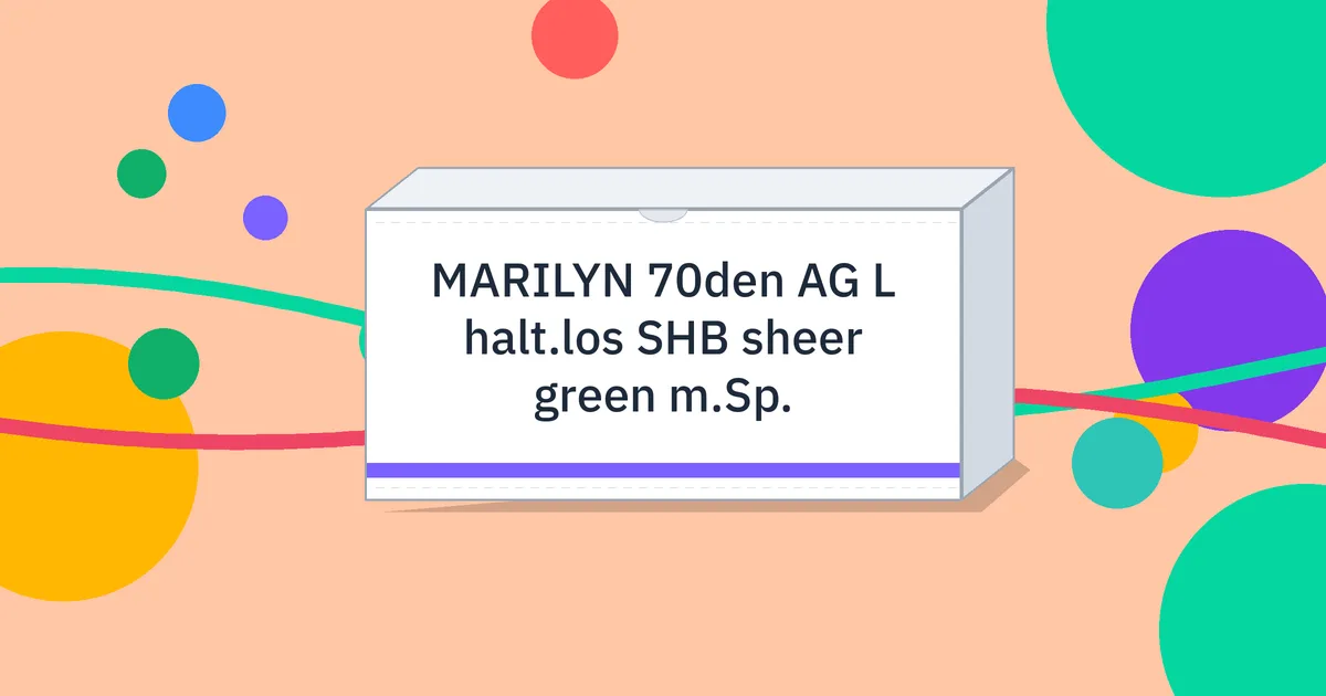 Symbolbild: Packung mit der Aufschrift MARILYN 70den AG L halt.los SHB sheer green m.Sp. (PZN 16187762) – Verfügbarkeit und Bezug in Apotheken in Frankfurt am Main