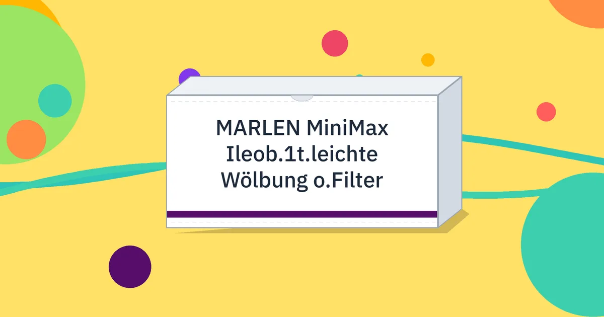 Symbolbild: Packung mit der Aufschrift MARLEN MiniMax Ileob.1t.leichte Wölbung o.Filter (PZN 09937599) – Verfügbarkeit und Bezug in Apotheken in Frankfurt am Main