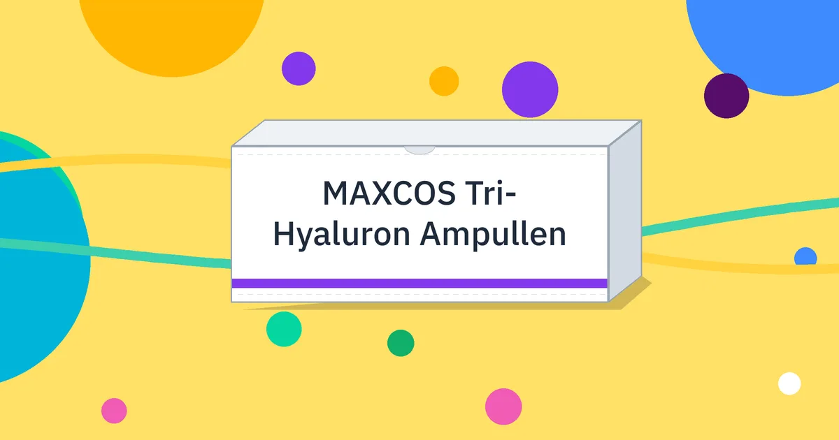 Symbolbild: Packung mit der Aufschrift MAXCOS Tri-Hyaluron Ampullen (PZN 15377087) – Verfügbarkeit und Bezug in Apotheken in Frankfurt am Main