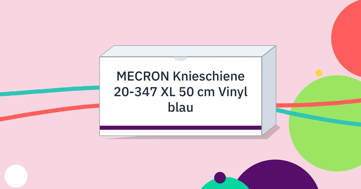 Symbolbild: Packung mit der Aufschrift MECRON Knieschiene 20-347 XL 50 cm Vinyl blau (PZN 02910522) – Verfügbarkeit und Bezug in Apotheken in Frankfurt am Main