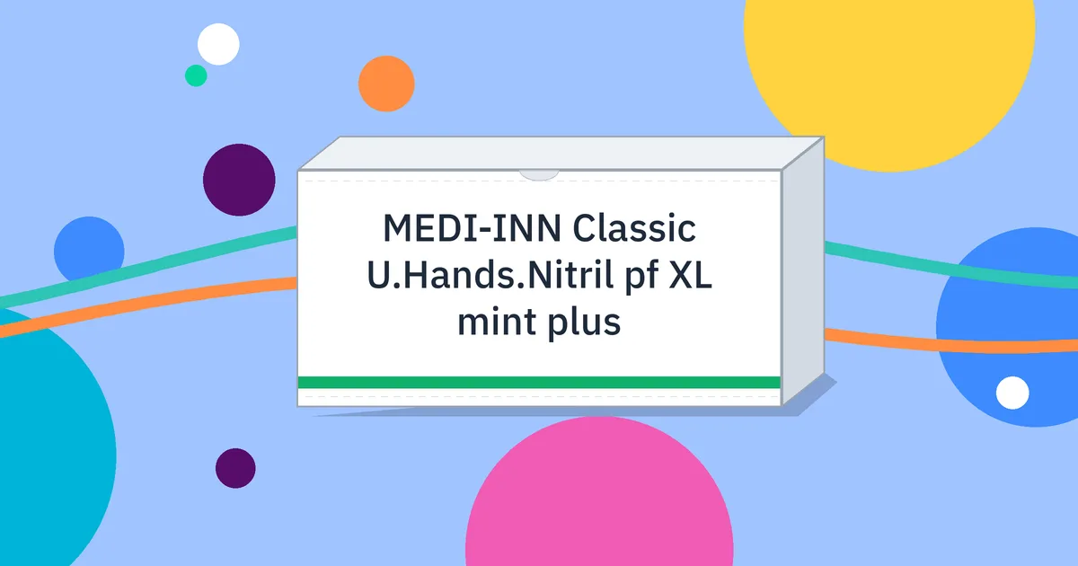 Symbolbild: Packung mit der Aufschrift MEDI-INN Classic U.Hands.Nitril pf XL mint plus (PZN 18445659) – Verfügbarkeit und Bezug in Apotheken in Frankfurt am Main