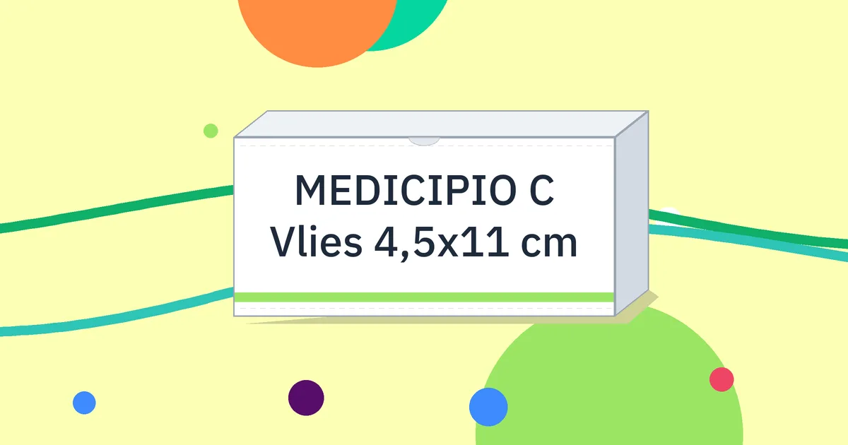 Symbolbild: Packung mit der Aufschrift MEDICIPIO C Vlies 4,5x11 cm (PZN 08644607) – Verfügbarkeit und Bezug in Apotheken in Frankfurt am Main