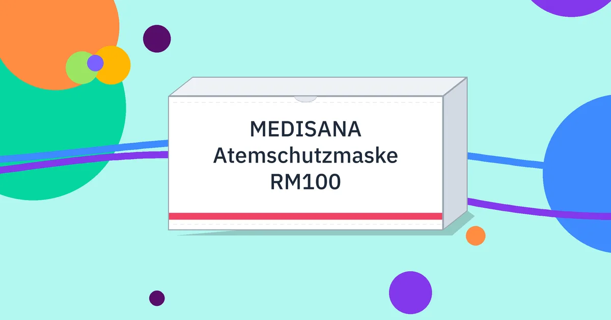 Symbolbild: Packung mit der Aufschrift MEDISANA Atemschutzmaske RM100 (PZN 16652377) – Verfügbarkeit und Bezug in Apotheken in Frankfurt am Main