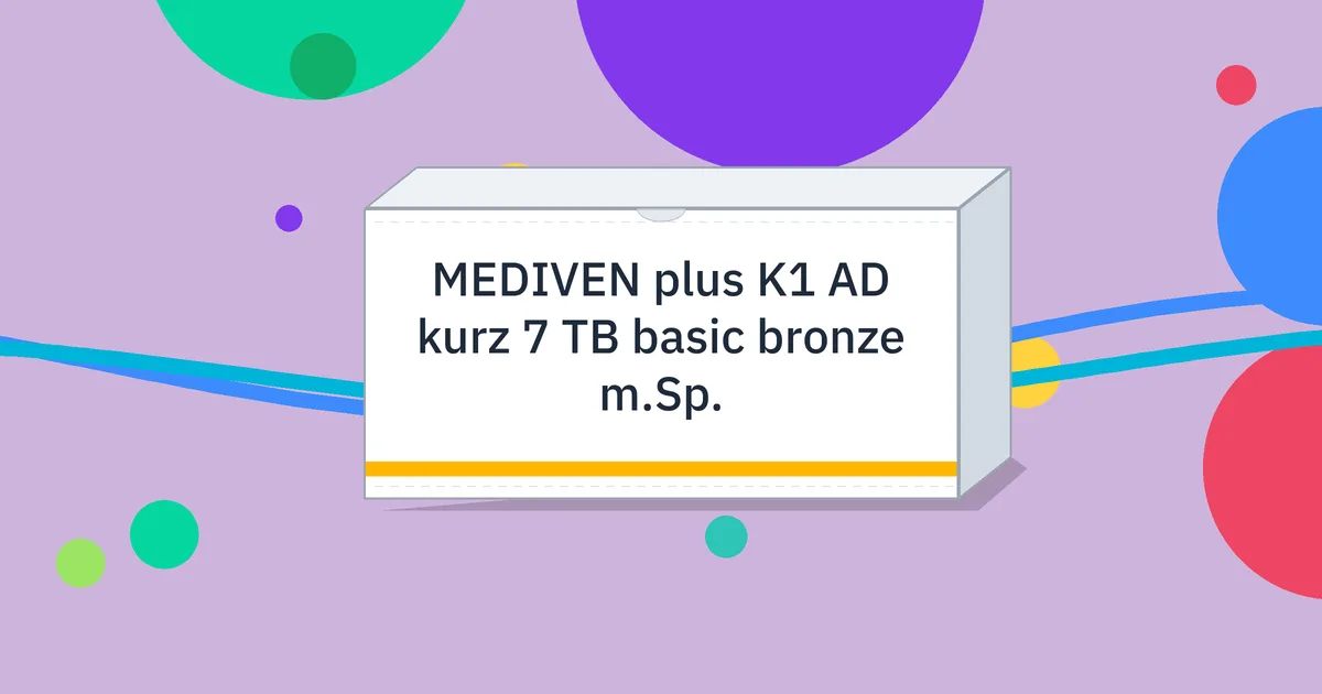 Symbolbild: Packung mit der Aufschrift MEDIVEN plus K1 AD kurz 7 TB basic bronze m.Sp. (PZN 15046019) – Verfügbarkeit und Bezug in Apotheken in Frankfurt am Main