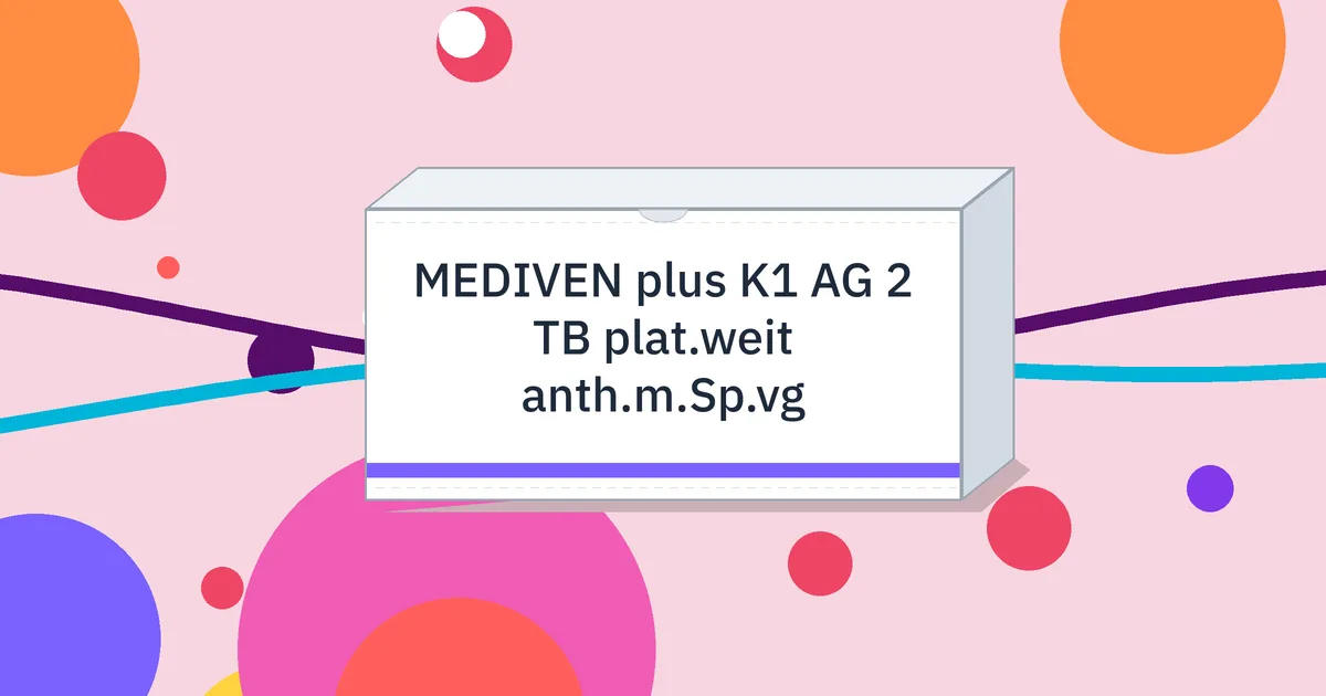 Symbolbild: Packung mit der Aufschrift MEDIVEN plus K1 AG 2 TB plat.weit anth.m.Sp.vg (PZN 15060924) – Verfügbarkeit und Bezug in Apotheken in Frankfurt am Main