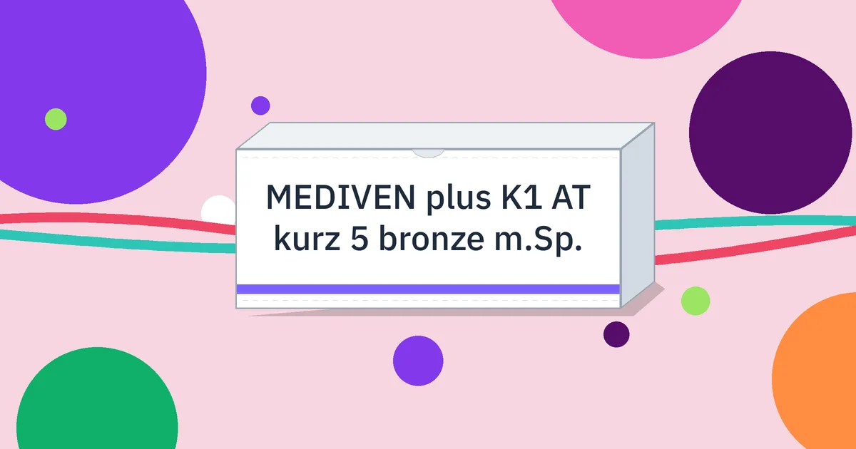 Symbolbild: Packung mit der Aufschrift MEDIVEN plus K1 AT kurz 5 bronze m.Sp. (PZN 15027111) – Verfügbarkeit und Bezug in Apotheken in Frankfurt am Main