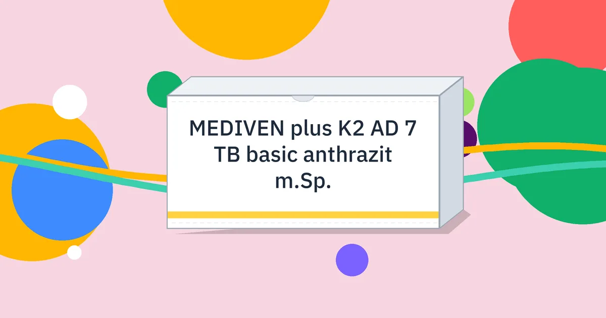 Symbolbild: Packung mit der Aufschrift MEDIVEN plus K2 AD 7 TB basic anthrazit m.Sp. (PZN 15094053) – Verfügbarkeit und Bezug in Apotheken in Frankfurt am Main