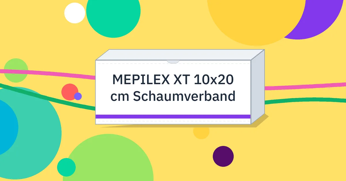 Symbolbild: Packung mit der Aufschrift MEPILEX XT 10x20 cm Schaumverband (PZN 19129819) – Verfügbarkeit und Bezug in Apotheken in Frankfurt am Main