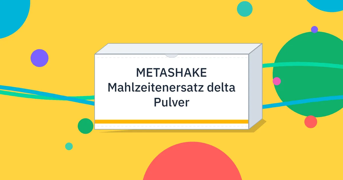 Symbolbild: Packung mit der Aufschrift METASHAKE Mahlzeitenersatz delta Pulver (PZN 15262616) – Verfügbarkeit und Bezug in Apotheken in Frankfurt am Main
