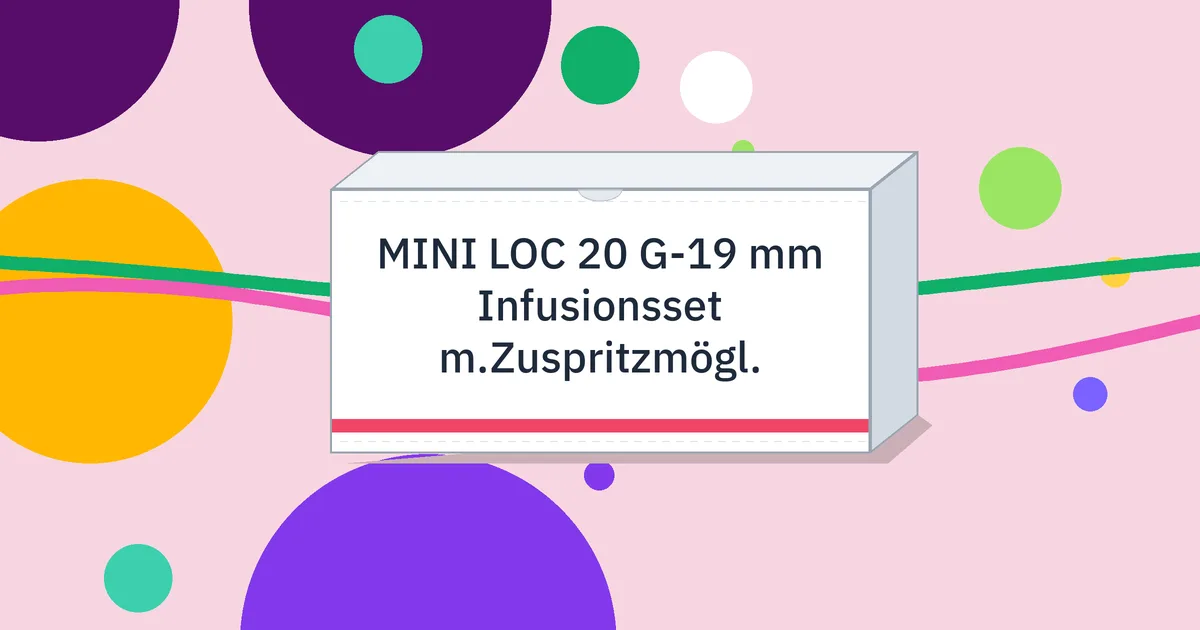 Symbolbild: Packung mit der Aufschrift MINI LOC 20 G-19 mm Infusionsset m.Zuspritzmögl. (PZN 18039333) – Verfügbarkeit und Bezug in Apotheken in Frankfurt am Main