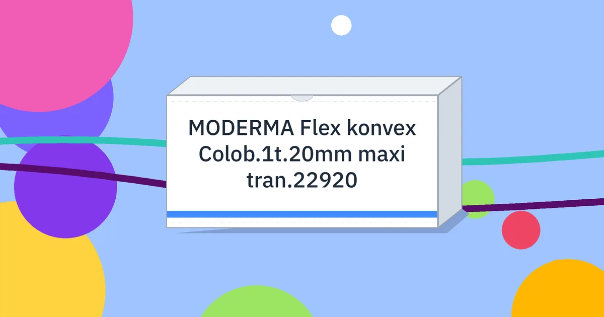 Symbolbild: Packung mit der Aufschrift MODERMA Flex konvex Colob.1t.20mm maxi tran.22920 (PZN 04194774) – Verfügbarkeit und Bezug in Apotheken in Frankfurt am Main