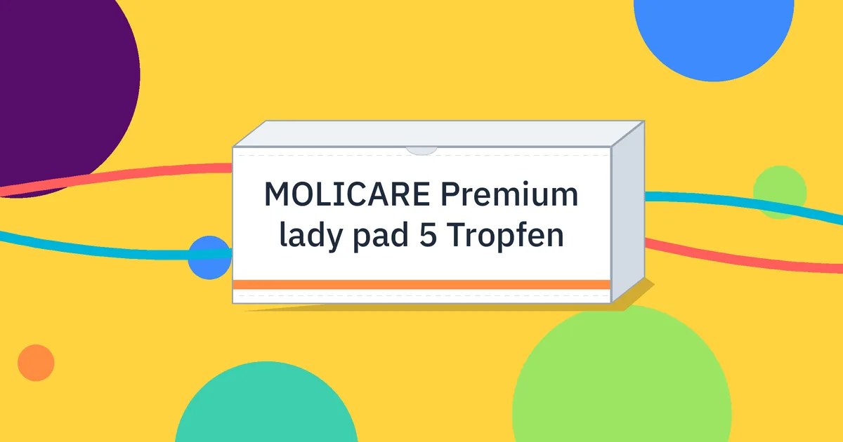 Symbolbild: Packung mit der Aufschrift MOLICARE Premium lady pad 5 Tropfen (PZN 15424869) – Verfügbarkeit und Bezug in Apotheken in Frankfurt am Main