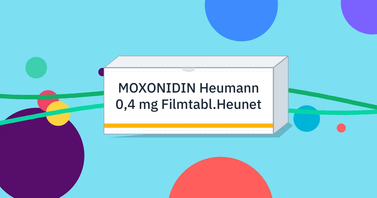 Symbolbild: Packung mit der Aufschrift MOXONIDIN Heumann 0,4 mg Filmtabl.Heunet (PZN 05887108) – Verfügbarkeit und Bezug in Apotheken in Frankfurt am Main