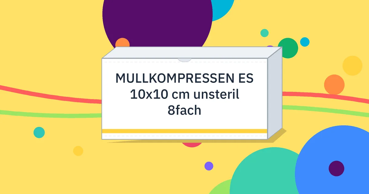 Symbolbild: Packung mit der Aufschrift MULLKOMPRESSEN ES 10x10 cm unsteril 8fach (PZN 06192130) – Verfügbarkeit und Bezug in Apotheken in Frankfurt am Main