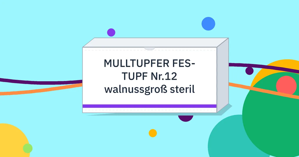 Symbolbild: Packung mit der Aufschrift MULLTUPFER FES-TUPF Nr.12 walnussgroß steril (PZN 10415216) – Verfügbarkeit und Bezug in Apotheken in Frankfurt am Main