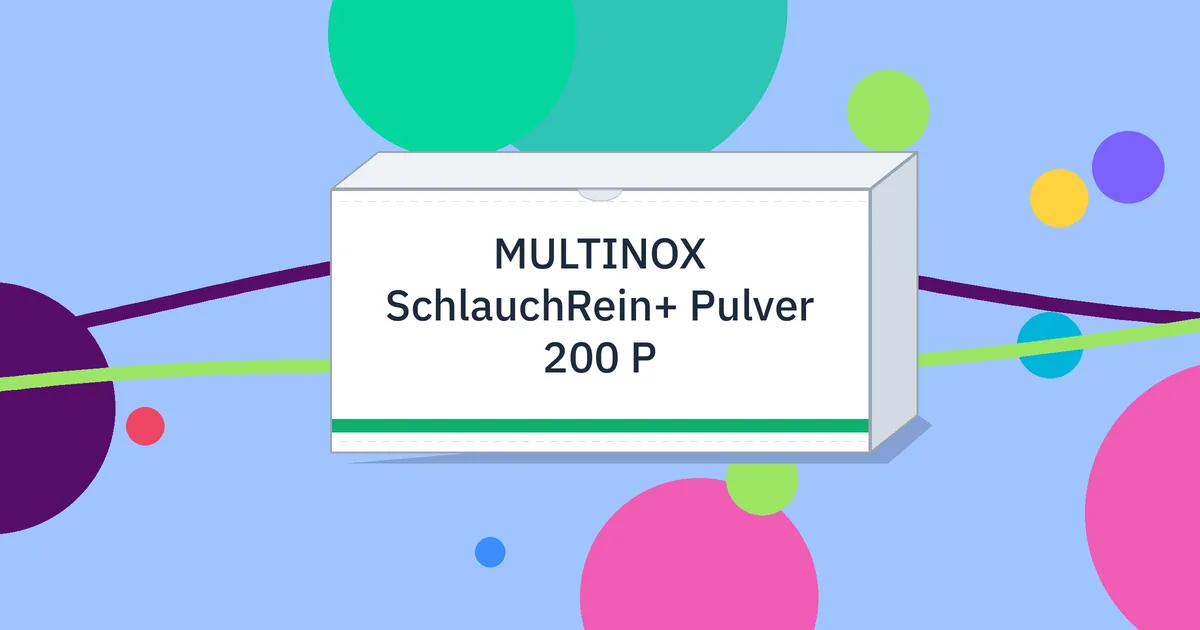 Symbolbild: Packung mit der Aufschrift MULTINOX SchlauchRein+ Pulver 200 P (PZN 15397090) – Verfügbarkeit und Bezug in Apotheken in Frankfurt am Main