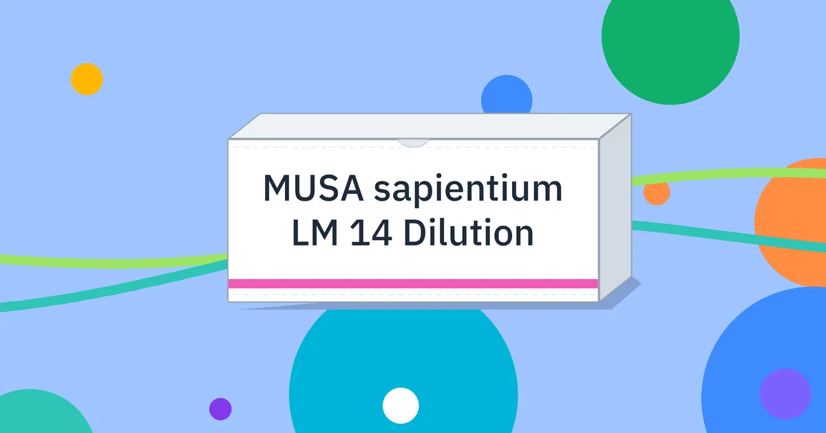 Symbolbild: Packung mit der Aufschrift MUSA sapientium LM 14 Dilution (PZN 13611691) – Verfügbarkeit und Bezug in Apotheken in Frankfurt am Main