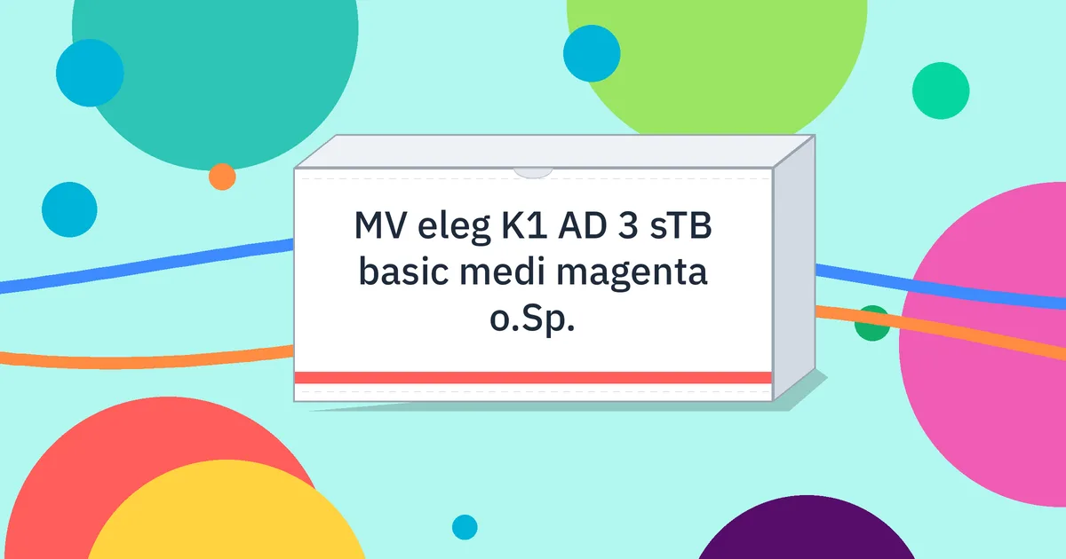Symbolbild: Packung mit der Aufschrift MV eleg K1 AD 3 sTB basic medi magenta o.Sp. (PZN 14618821) – Verfügbarkeit und Bezug in Apotheken in Frankfurt am Main