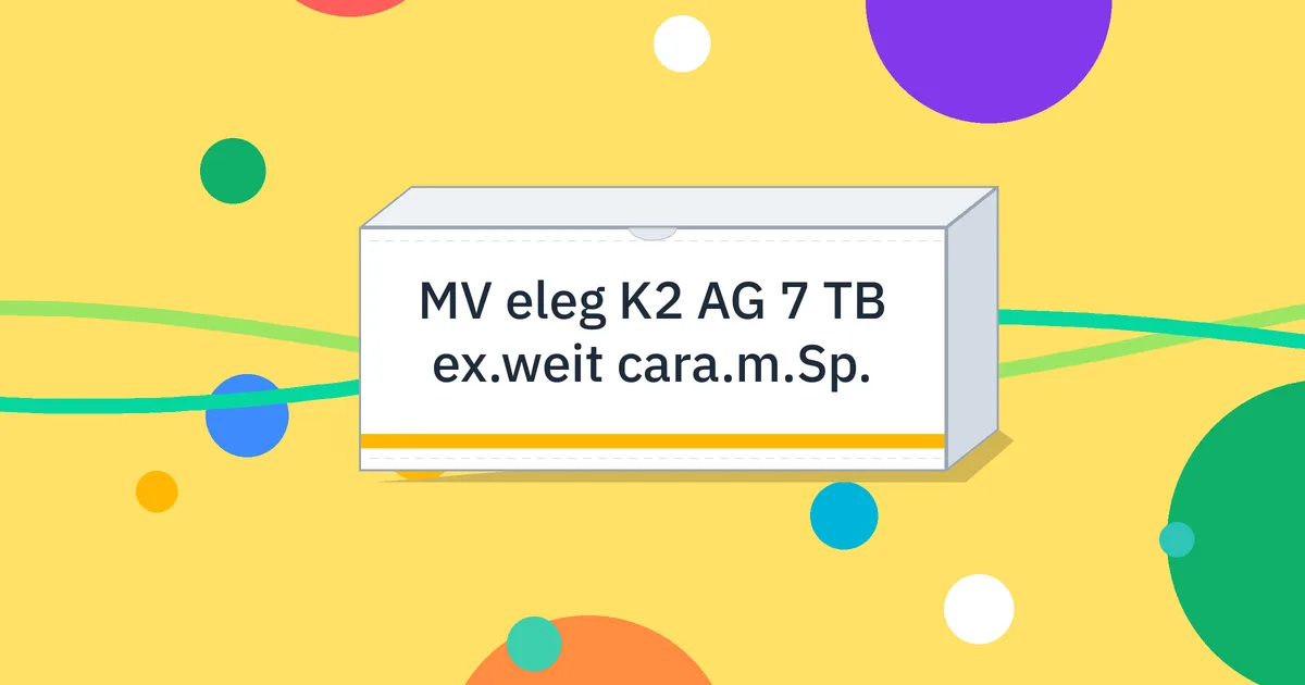 Symbolbild: Packung mit der Aufschrift MV eleg K2 AG 7 TB ex.weit cara.m.Sp. (PZN 09877495) – Verfügbarkeit und Bezug in Apotheken in Frankfurt am Main