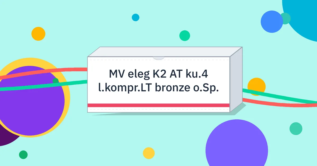 Symbolbild: Packung mit der Aufschrift MV eleg K2 AT ku.4 l.kompr.LT bronze o.Sp. (PZN 15287510) – Verfügbarkeit und Bezug in Apotheken in Frankfurt am Main