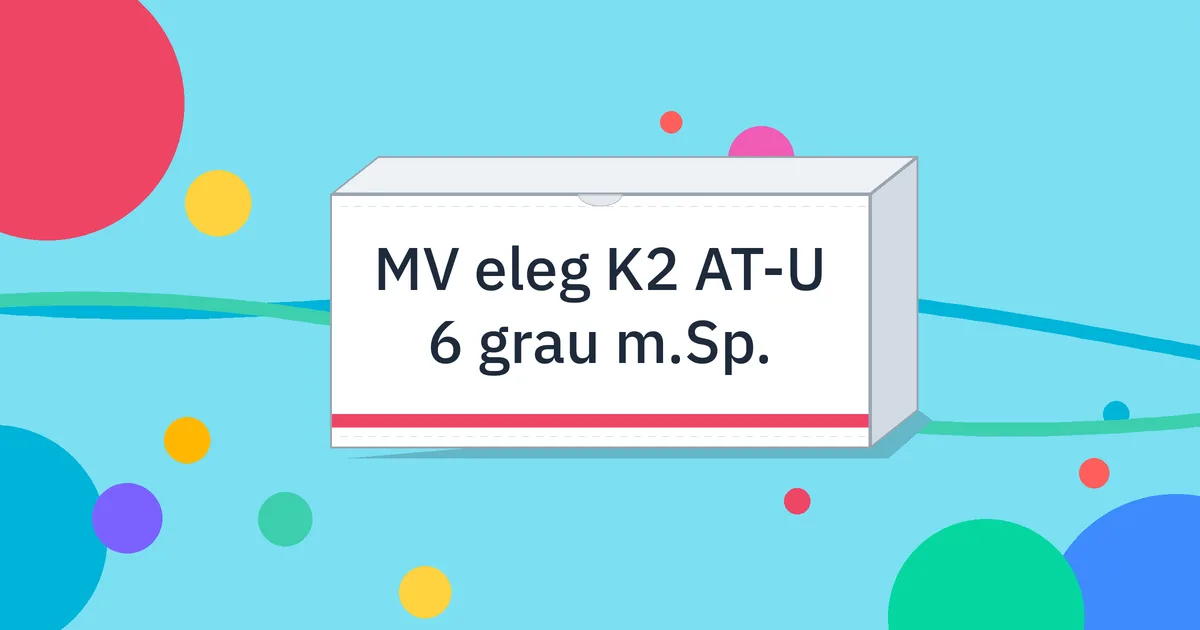 Symbolbild: Packung mit der Aufschrift MV eleg K2 AT-U 6 grau m.Sp. (PZN 18923432) – Verfügbarkeit und Bezug in Apotheken in Frankfurt am Main