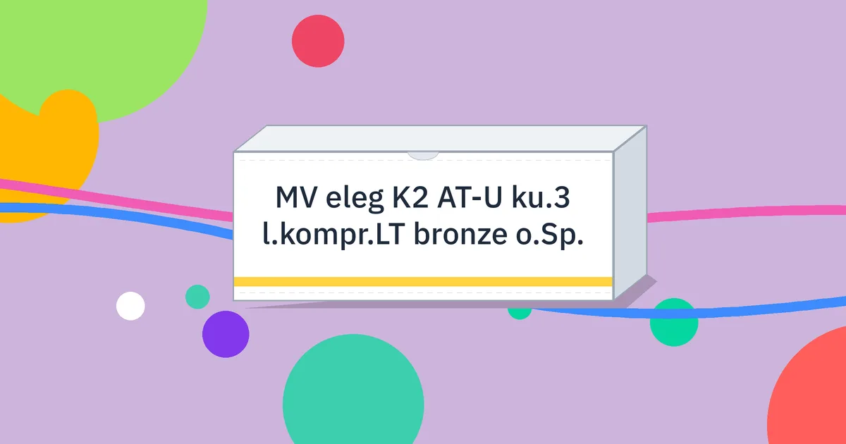 Symbolbild: Packung mit der Aufschrift MV eleg K2 AT-U ku.3 l.kompr.LT bronze o.Sp. (PZN 15291316) – Verfügbarkeit und Bezug in Apotheken in Frankfurt am Main