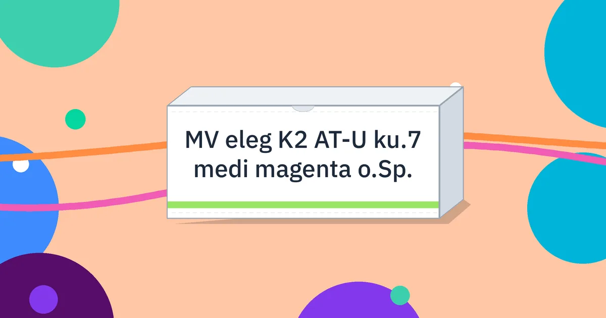 Symbolbild: Packung mit der Aufschrift MV eleg K2 AT-U ku.7 medi magenta o.Sp. (PZN 15291859) – Verfügbarkeit und Bezug in Apotheken in Frankfurt am Main