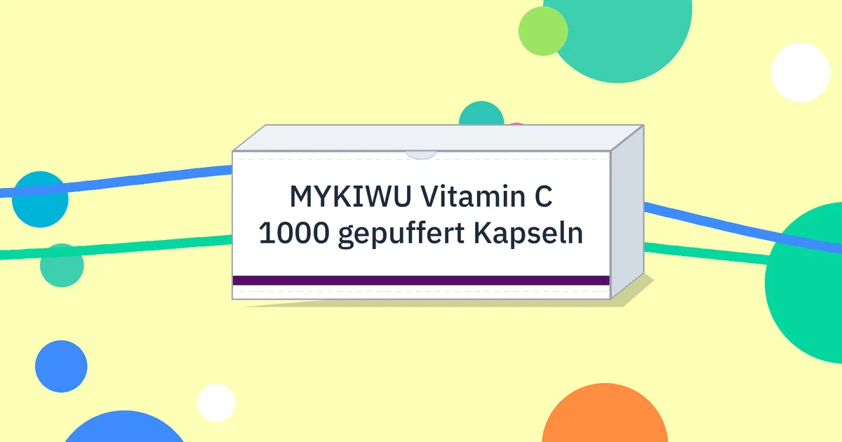 Symbolbild: Packung mit der Aufschrift MYKIWU Vitamin C 1000 gepuffert Kapseln (PZN 20121378) – Verfügbarkeit und Bezug in Apotheken in Frankfurt am Main