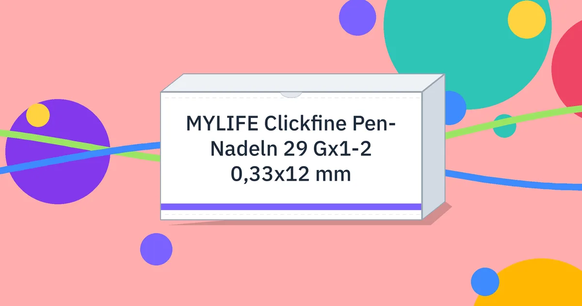 Symbolbild: Packung mit der Aufschrift MYLIFE Clickfine Pen-Nadeln 29 Gx1-2 0,33x12 mm (PZN 10410957) – Verfügbarkeit und Bezug in Apotheken in Frankfurt am Main