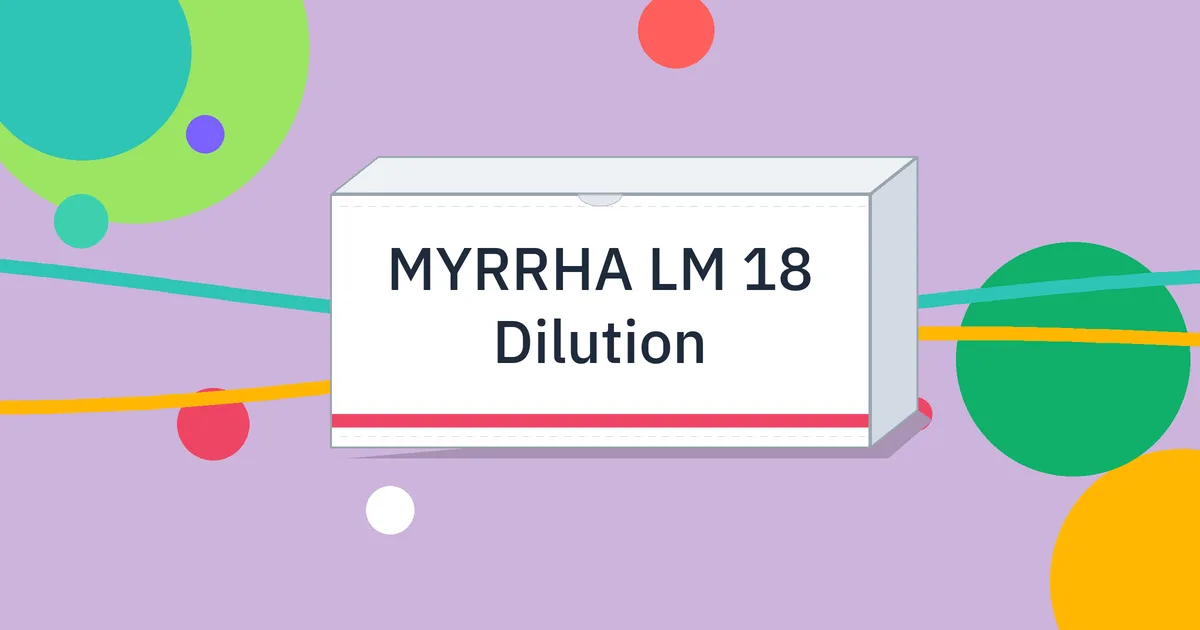 Symbolbild: Packung mit der Aufschrift MYRRHA LM 18 Dilution (PZN 12957648) – Verfügbarkeit und Bezug in Apotheken in Frankfurt am Main
