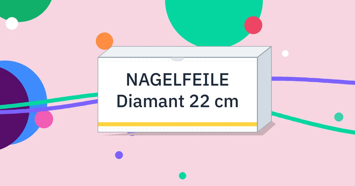 Symbolbild: Packung mit der Aufschrift NAGELFEILE Diamant 22 cm (PZN 04844396) – Verfügbarkeit und Bezug in Apotheken in Frankfurt am Main