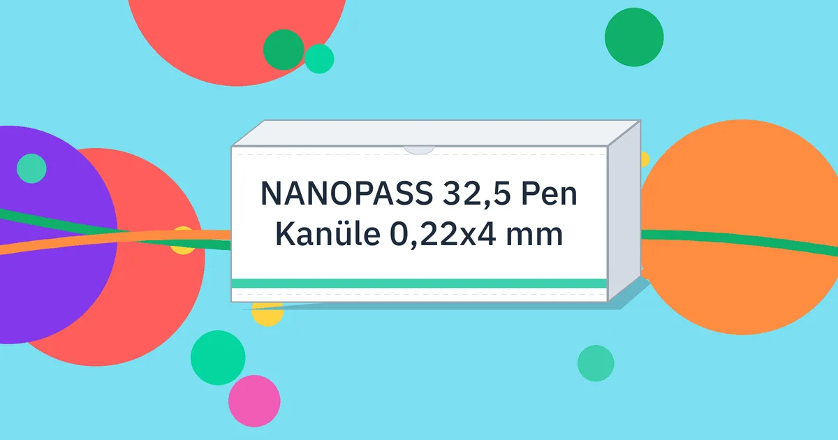 Symbolbild: Packung mit der Aufschrift NANOPASS 32,5 Pen Kanüle 0,22x4 mm (PZN 19300868) – Verfügbarkeit und Bezug in Apotheken in Frankfurt am Main