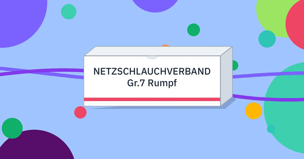 Symbolbild: Packung mit der Aufschrift NETZSCHLAUCHVERBAND Gr.7 Rumpf (PZN 10351551) – Verfügbarkeit und Bezug in Apotheken in Frankfurt am Main