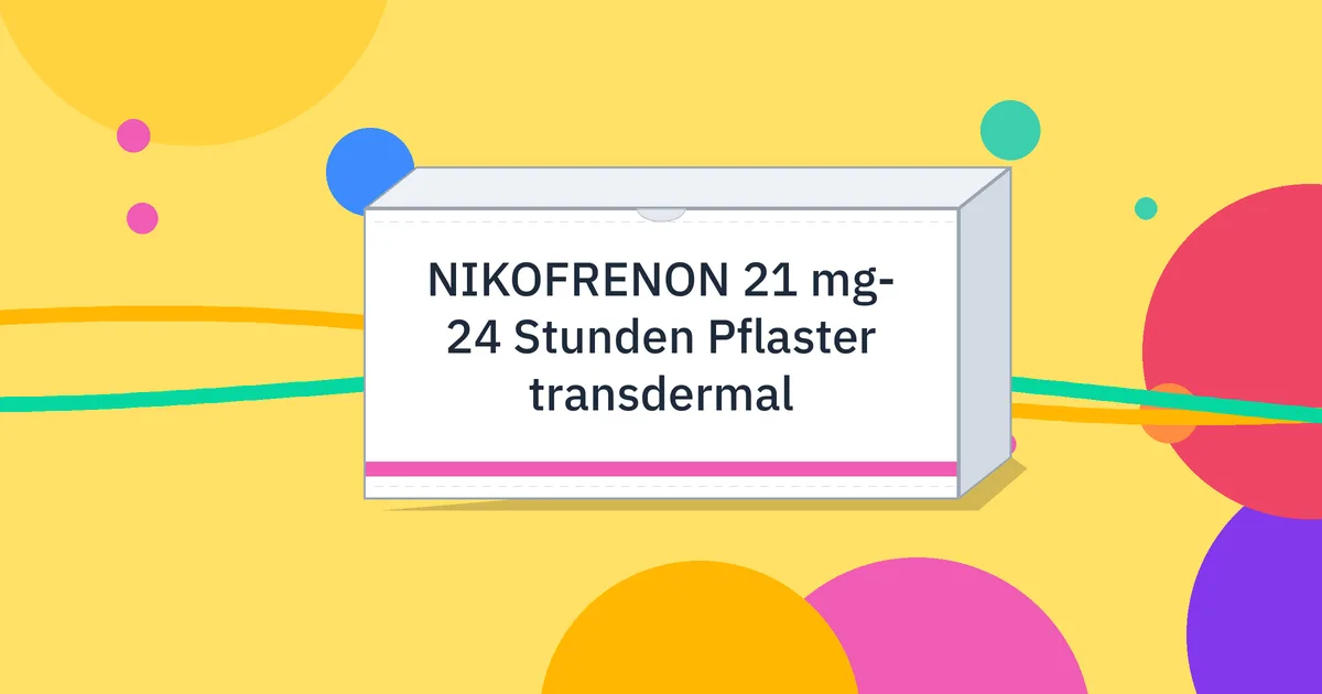 Symbolbild: Packung mit der Aufschrift NIKOFRENON 21 mg-24 Stunden Pflaster transdermal (PZN 15993260) – Verfügbarkeit und Bezug in Apotheken in Frankfurt am Main